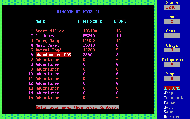 Download Kingdom of Kroz 2 action for DOS (1990) - Abandonware DOS